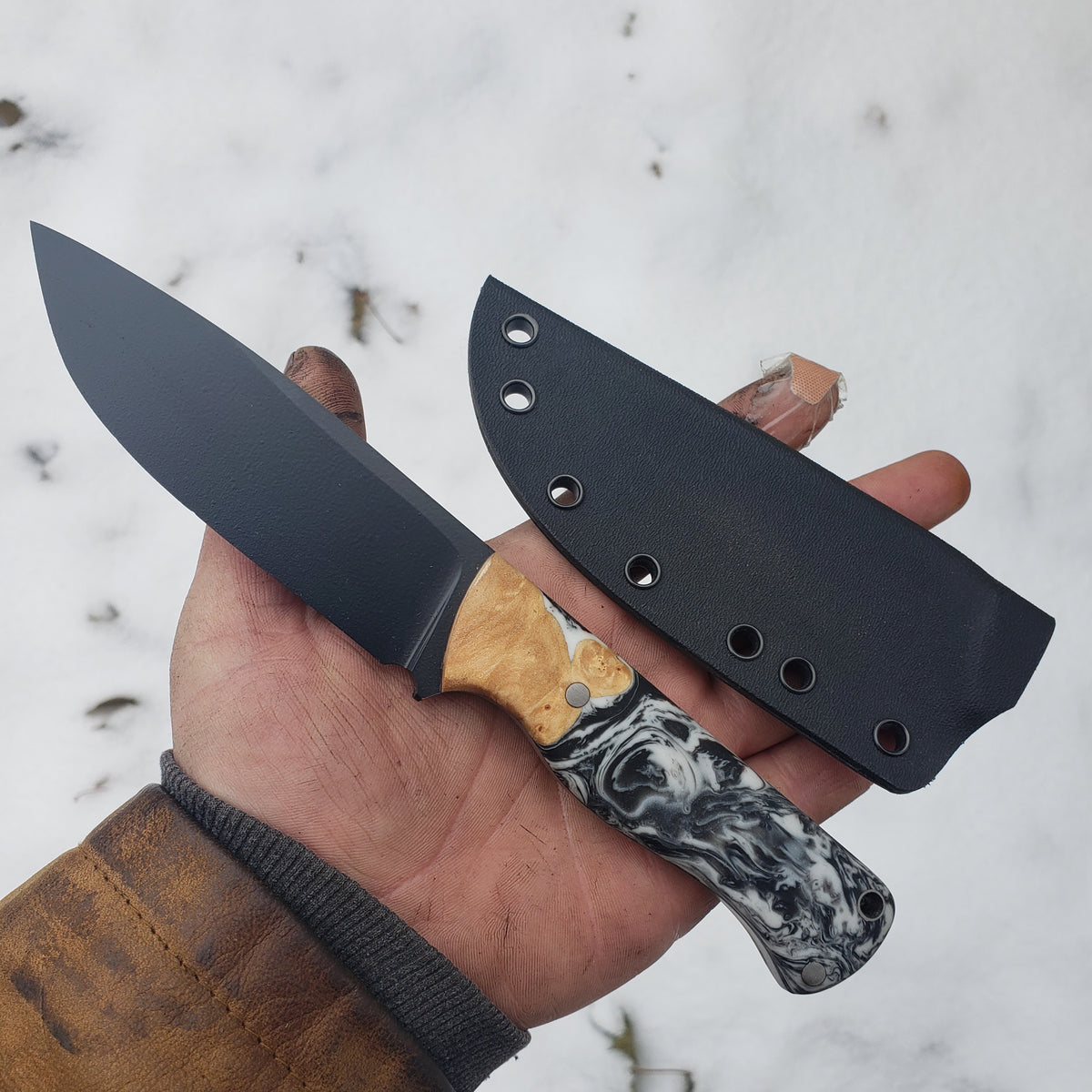 Handmade Knife in 80CRV2 with Maple Burl and Resin Scales – Charles ...